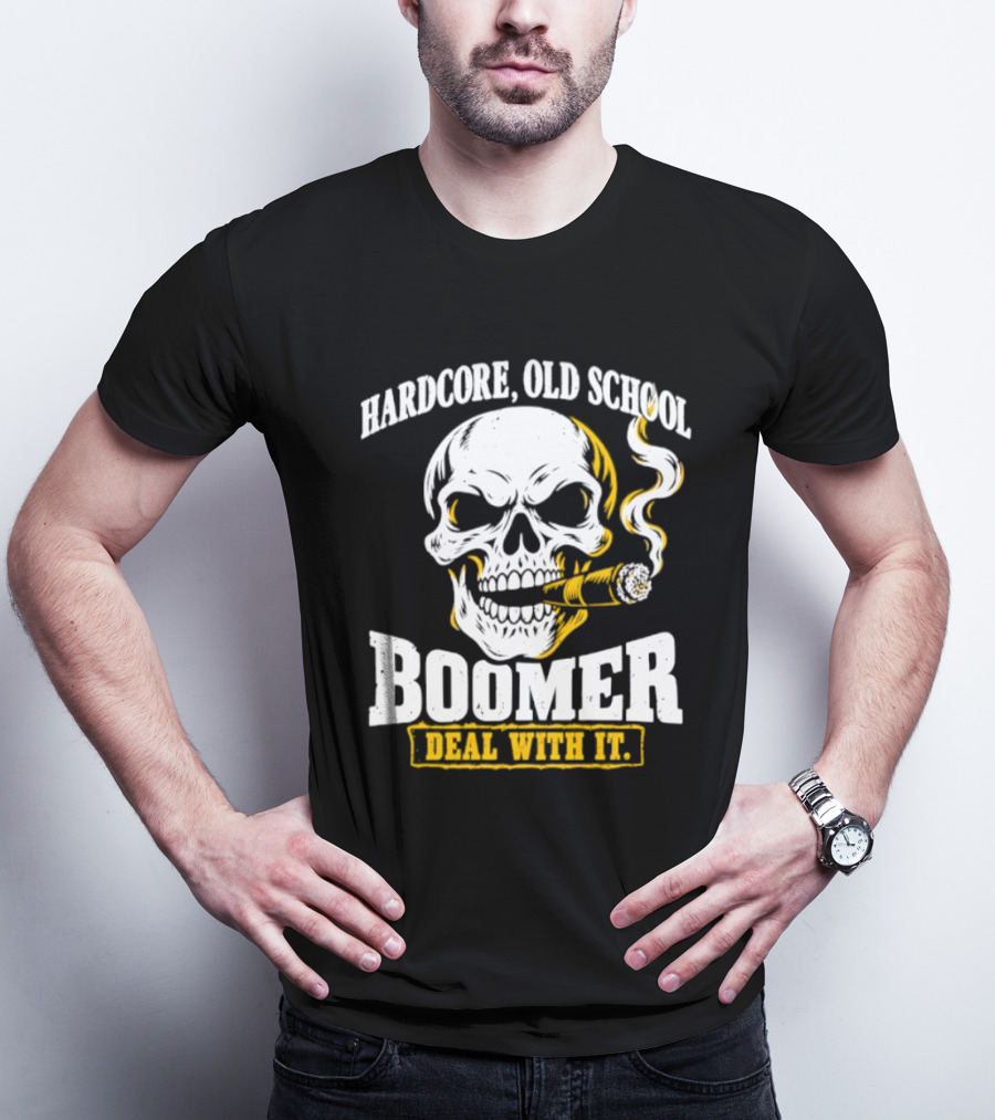 Hardcore Old School Boomer Skull Smoking Deal With It T-Shirt