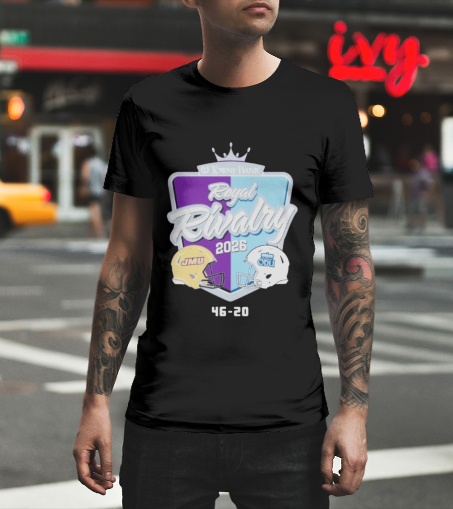 Towne Bank Royal Rivalry 2026 JMU Dukes Vs ODU Monarchs 46 20 Football Score T-Shirt