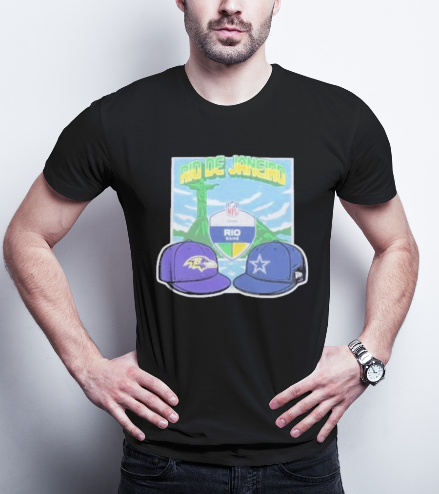 Rio De Janeiro NFL Cristo Redentor Baltimore Ravens Dallas Cowboys Cap Matchup T-Shirt