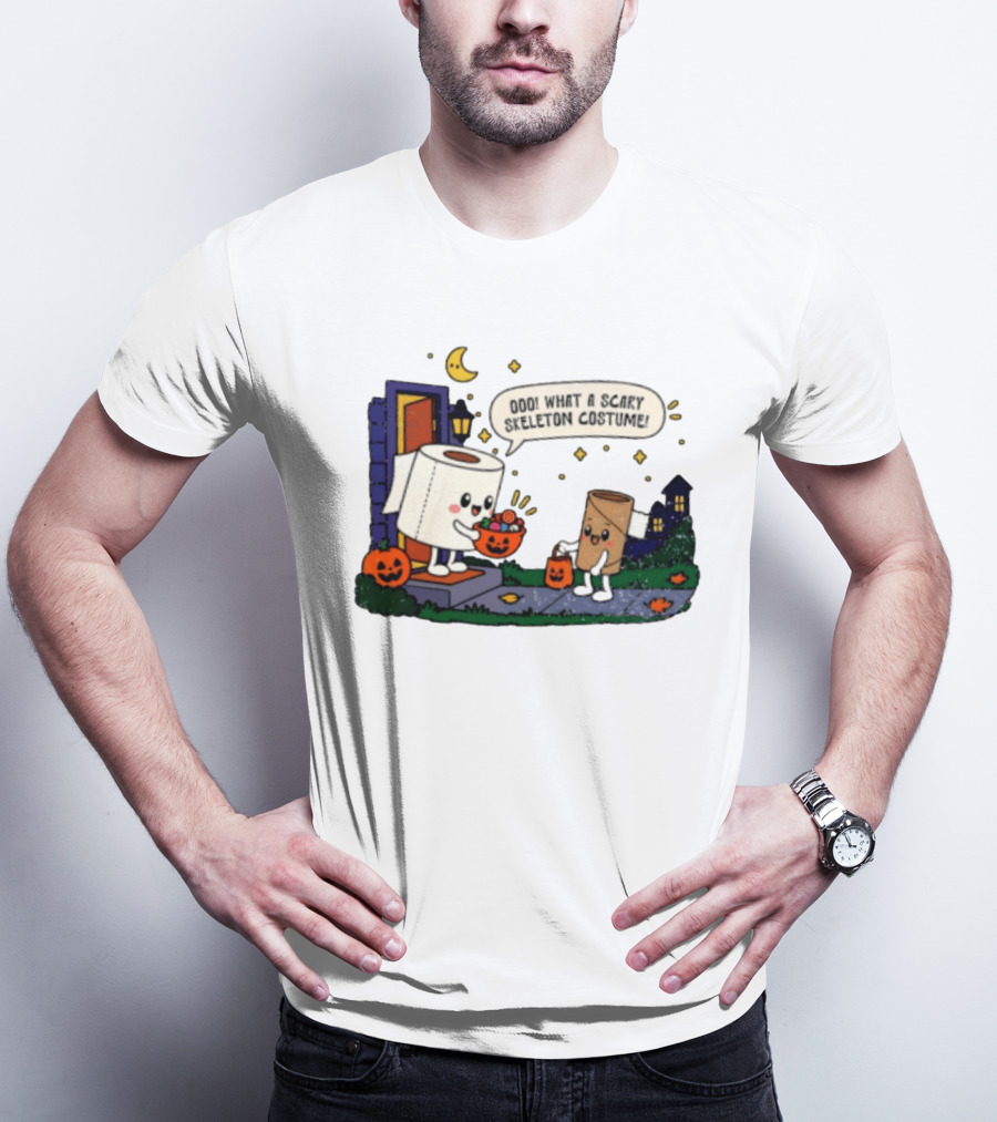 What A Scary Skeleton Costume Toilet Paper Trick Or Treat Halloween T-Shirt