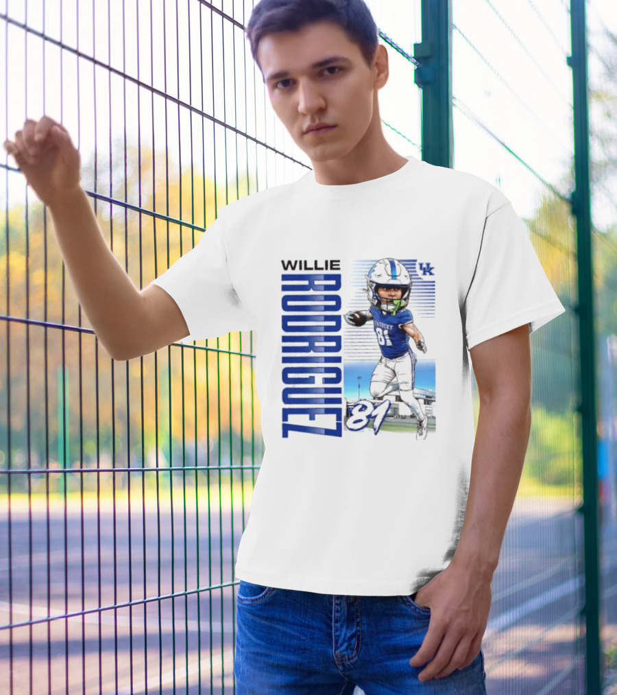Willie Rodriguez 81 Kentucky Wildcats NCAA Football Player Name Caricature T-Shirt