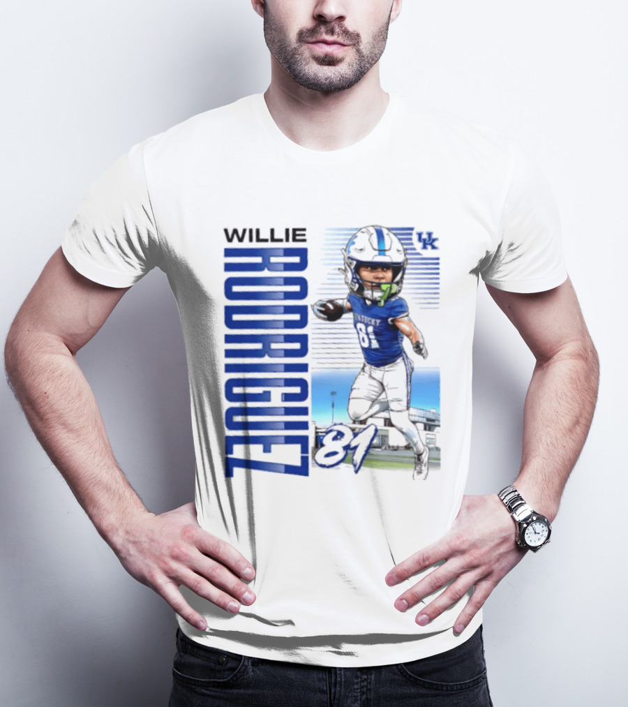 Willie Rodriguez 81 Kentucky Wildcats NCAA Football Player Name Caricature T-Shirt