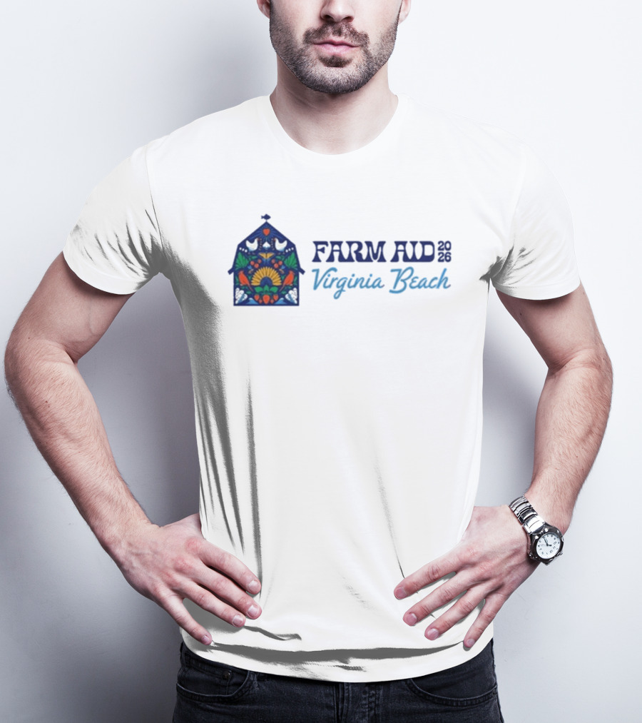 Farm Aid 2026 Virginia Beach Stained Glass Barn Sunflowers Doves T-Shirt