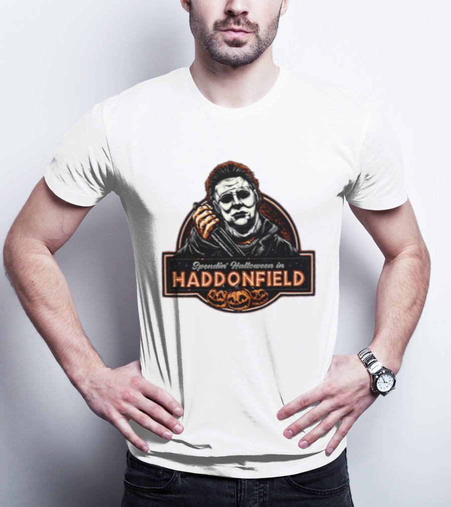 Michael Myers Spendin' Halloween In Haddonfield With Pumpkins T-Shirt