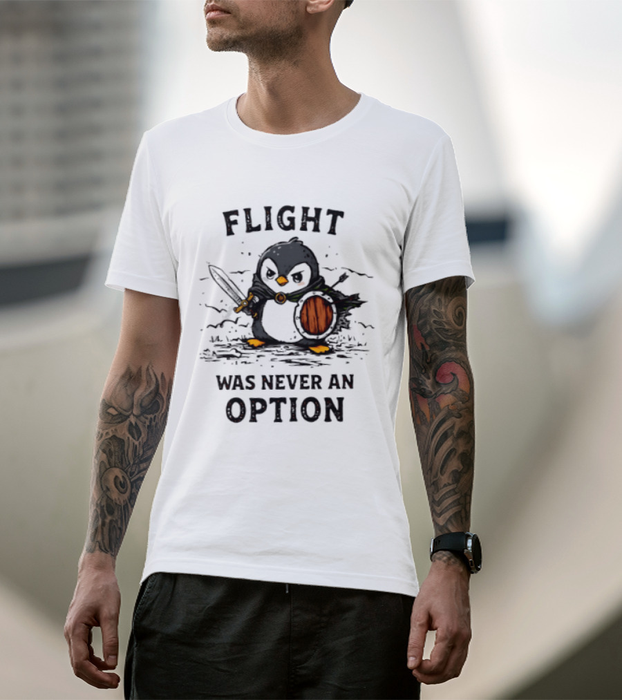 Penguin Knight Flight Was Never An Option Sword And Shield Warrior T-Shirt