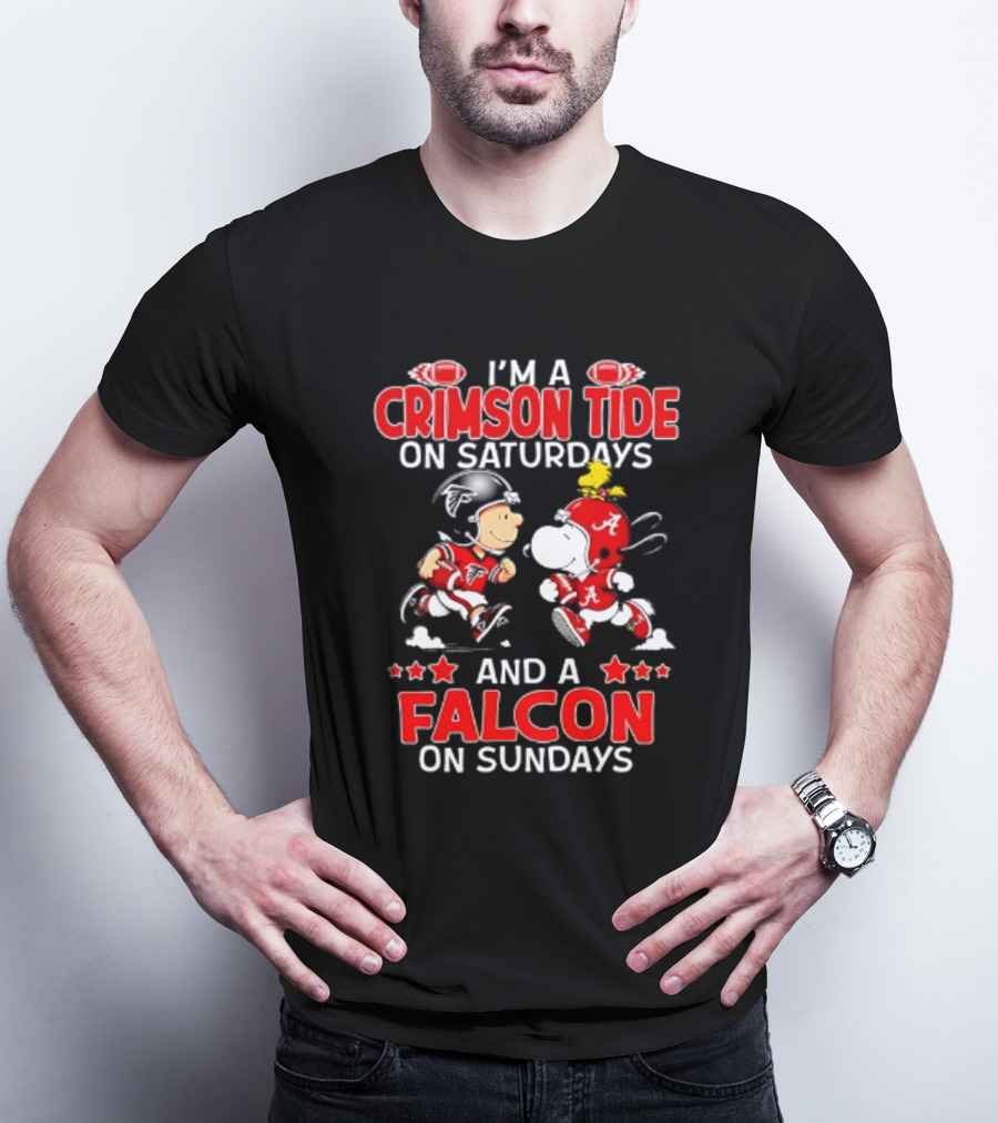 Peanuts I'm A Crimson Tide On Saturdays And A Falcon On Sundays Football Fans T-Shirt