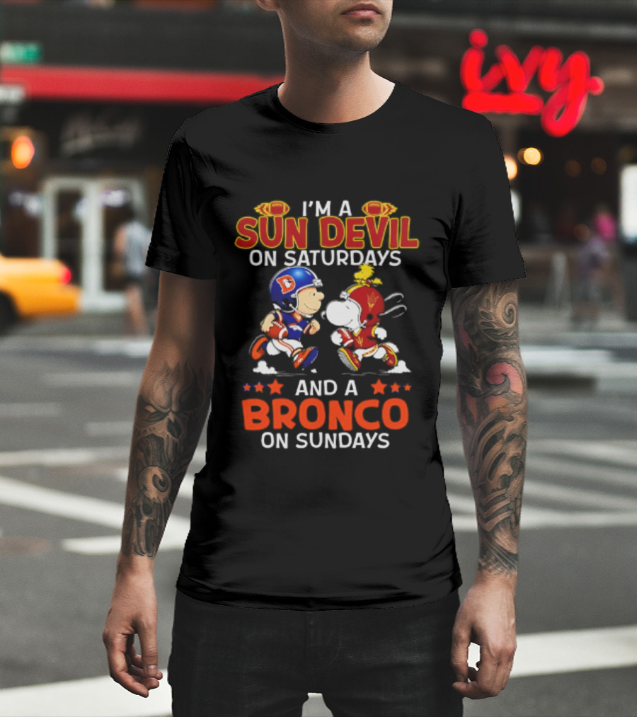 Peanuts I'm A Sun Devil On Saturdays And A Bronco On Sundays Football Cartoon T-Shirt