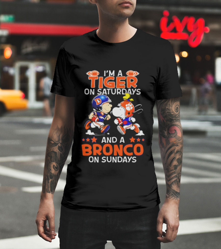 Peanuts Clemson Tigers On Saturdays Denver Broncos On Sundays Football Fan T-Shirt