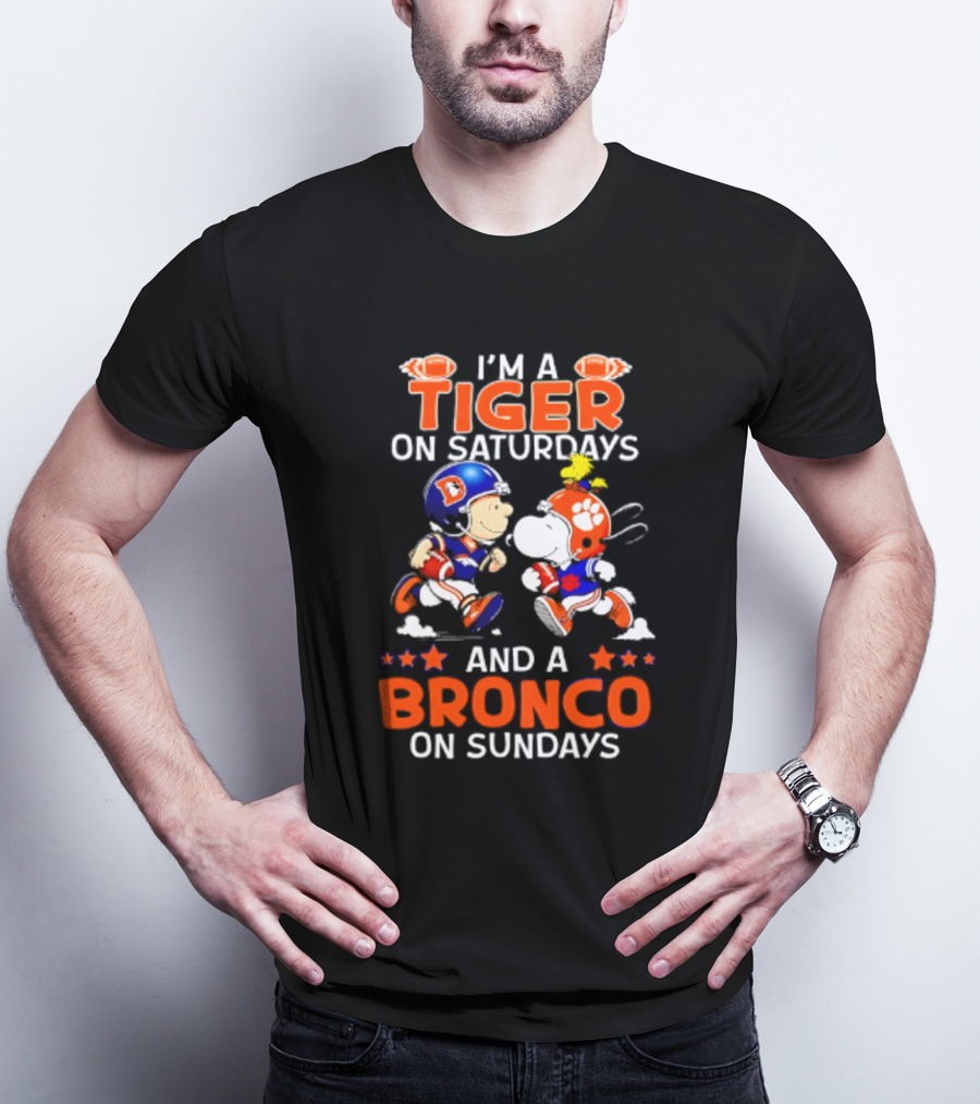 Peanuts Clemson Tigers On Saturdays Denver Broncos On Sundays Football Fan T-Shirt