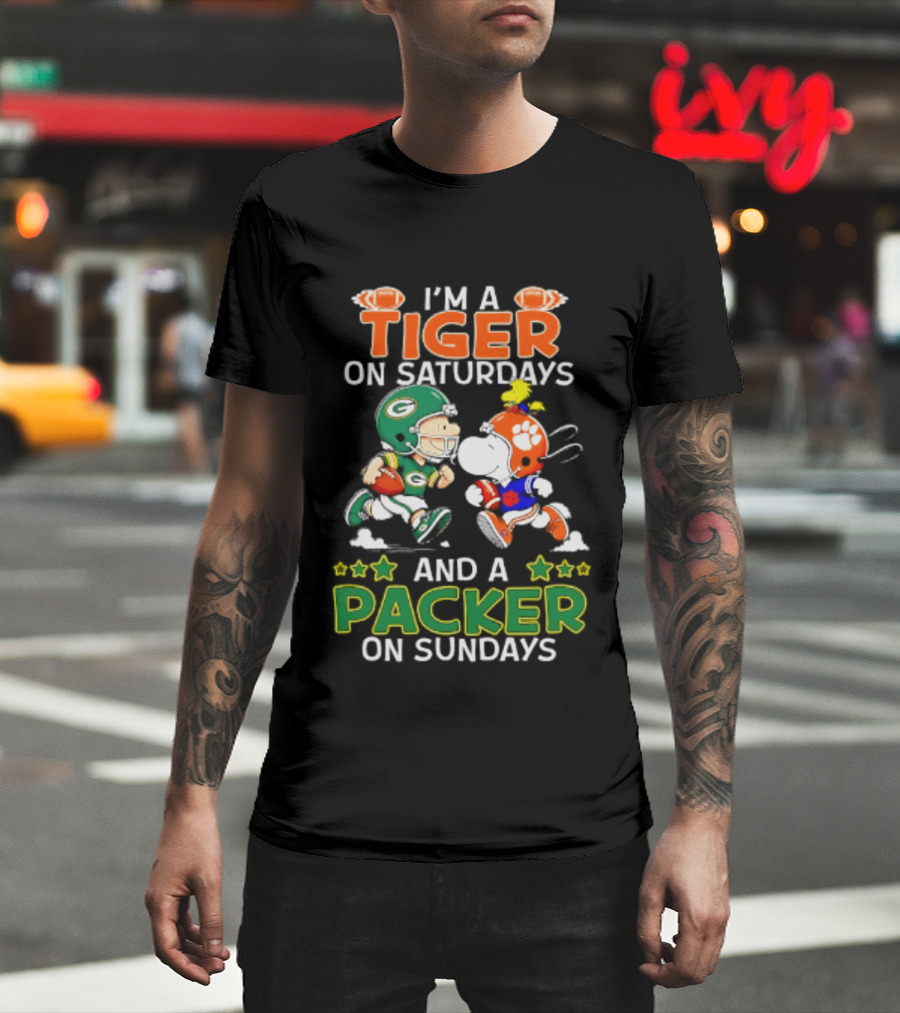 Clemson Tigers Fan On Saturdays Green Bay Packers Supporter On Sundays Football Peanuts T-Shirt