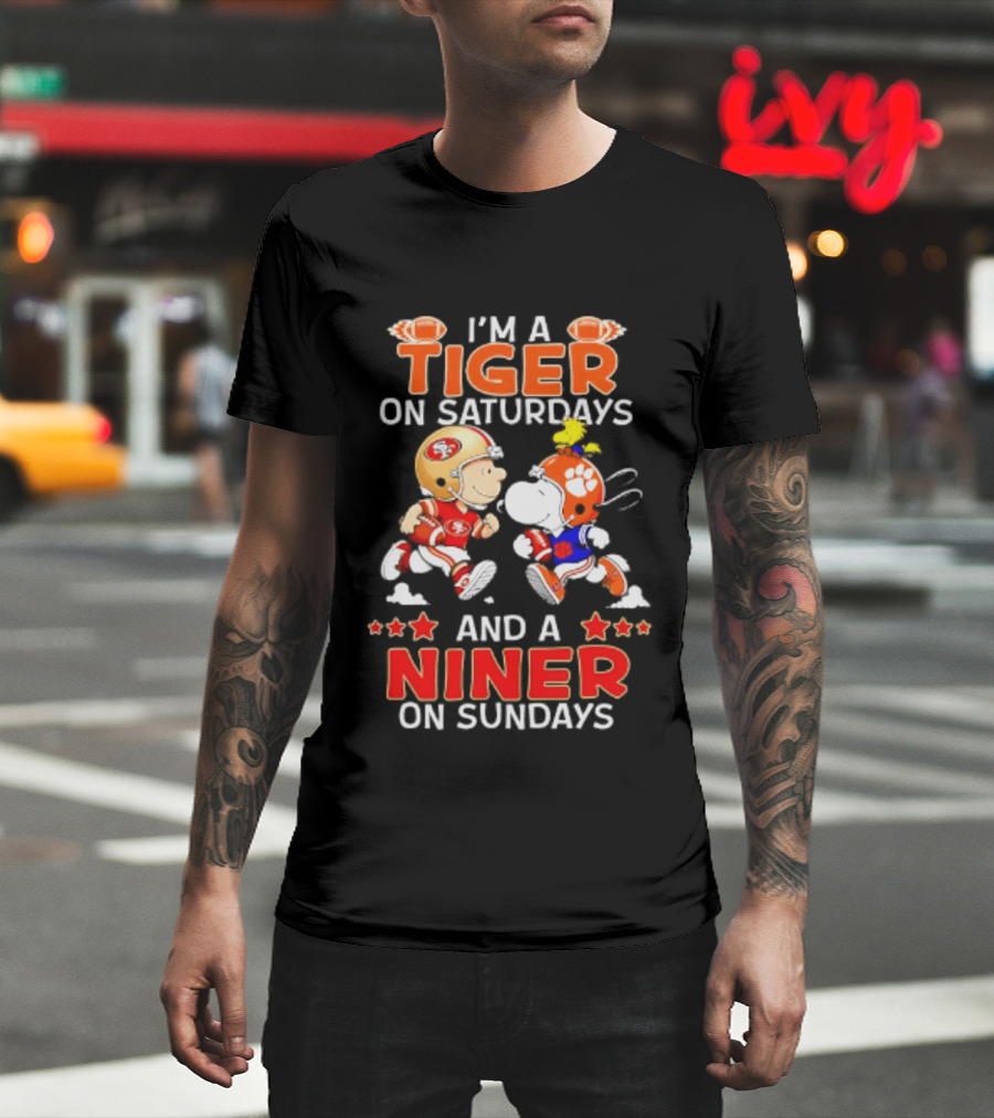I'm A Clemson Tiger On Saturdays And A San Francisco 49ers Niner On Sundays Peanuts Characters Football Fan T-Shirt