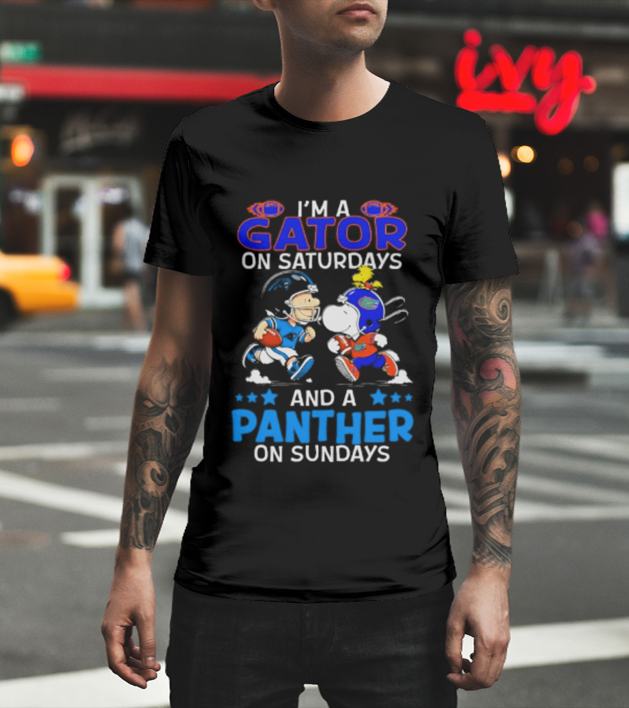 Peanuts I'm A Gator On Saturdays And A Panther On Sundays Football T-Shirt