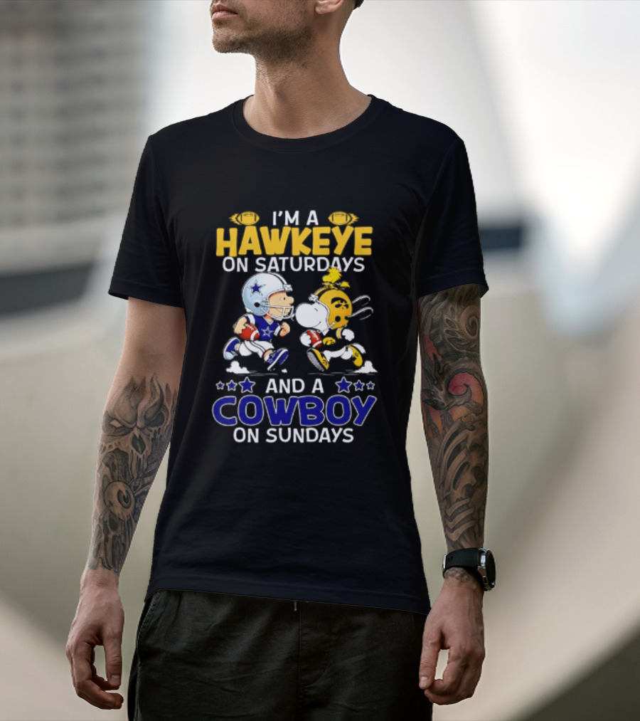 Peanuts I'm A Hawkeye On Saturdays And A Cowboy On Sundays Charlie Brown Snoopy T-Shirt