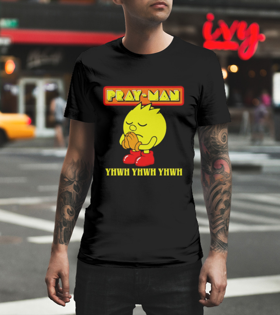 Pray Man YHWH Spiritual Pac Man Symbolism T-Shirt