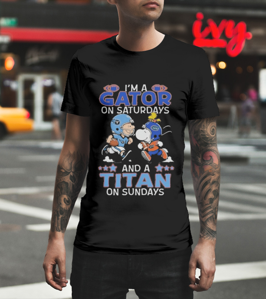 Charlie Brown Snoopy Gator Saturdays Titan Sundays Football T-Shirt