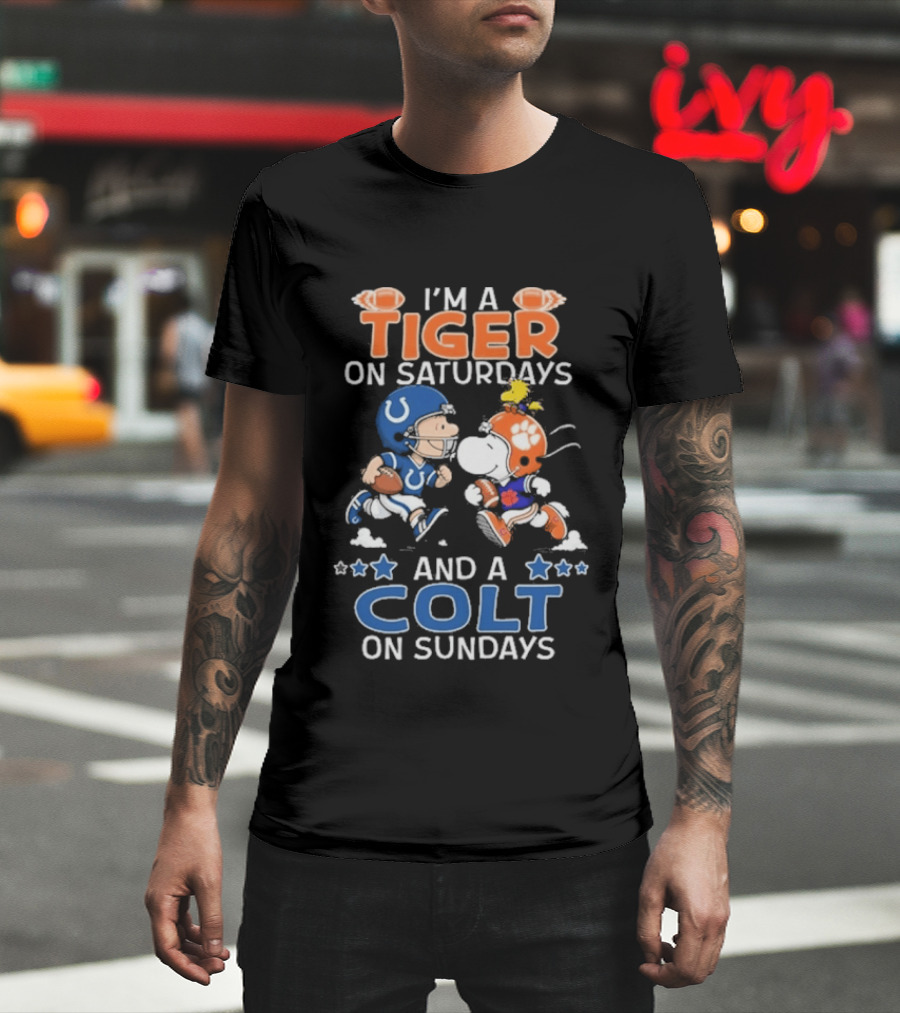 I'm A Tiger On Saturdays And A Colt On Sundays Charlie Brown Snoopy Football Teams T-Shirt