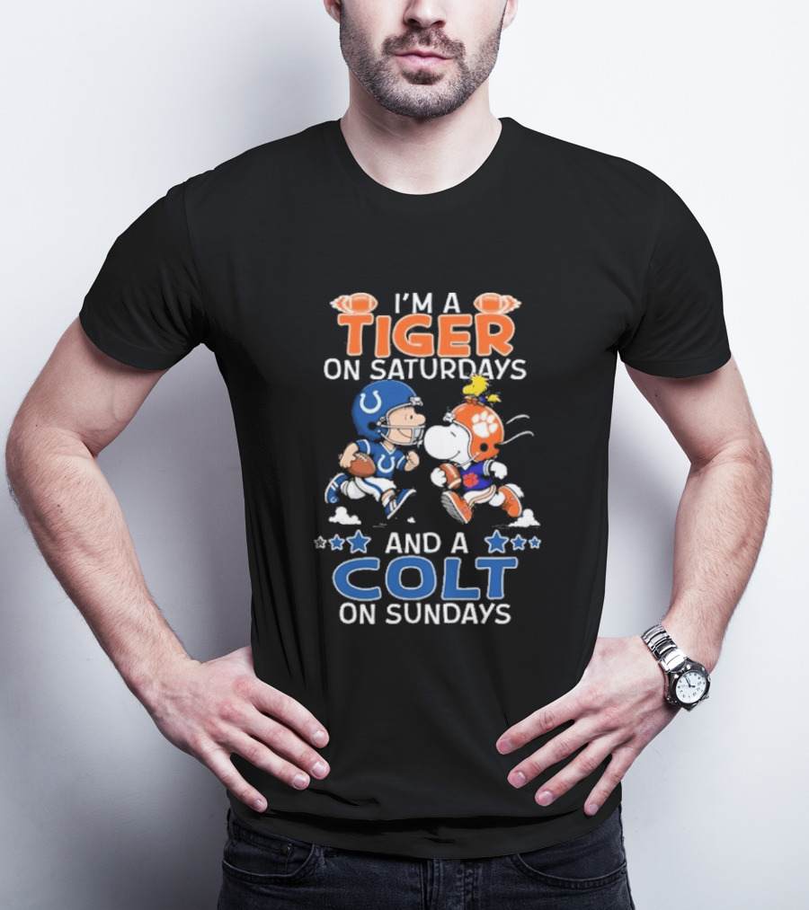 I'm A Tiger On Saturdays And A Colt On Sundays Charlie Brown Snoopy Football Teams T-Shirt