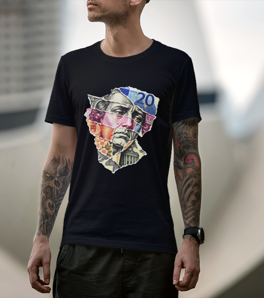 Benjamin Franklin Quote Sad Dollar Currency Collage Art Euro Note T-Shirt
