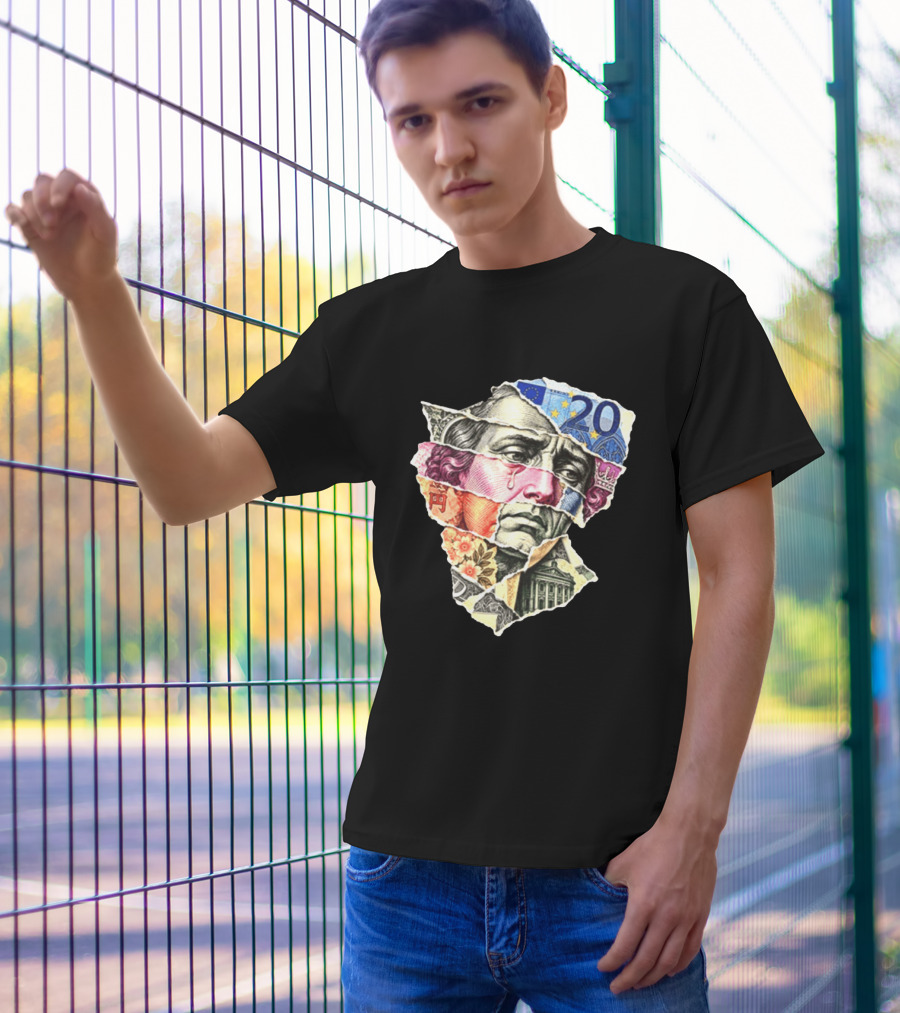 Benjamin Franklin Quote Sad Dollar Currency Collage Art Euro Note T-Shirt