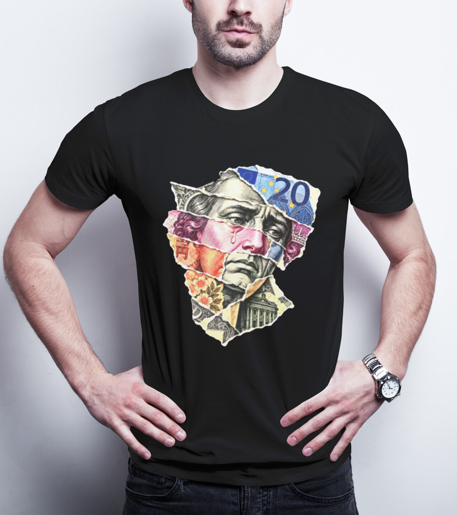 Benjamin Franklin Quote Sad Dollar Currency Collage Art Euro Note T-Shirt