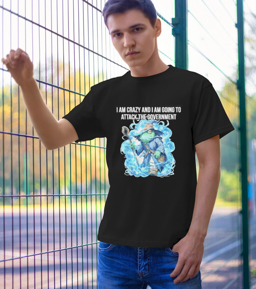 Frog Wizard I Am Crazy And I Am Going To Attack The Government Blue Aura T-Shirt
