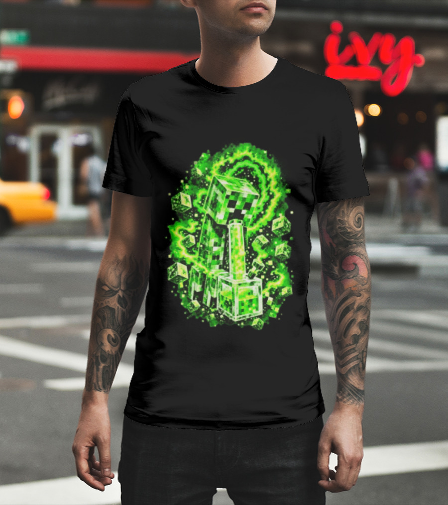 Minecraft Creeper Green Bong Pixel Explosion T-Shirt
