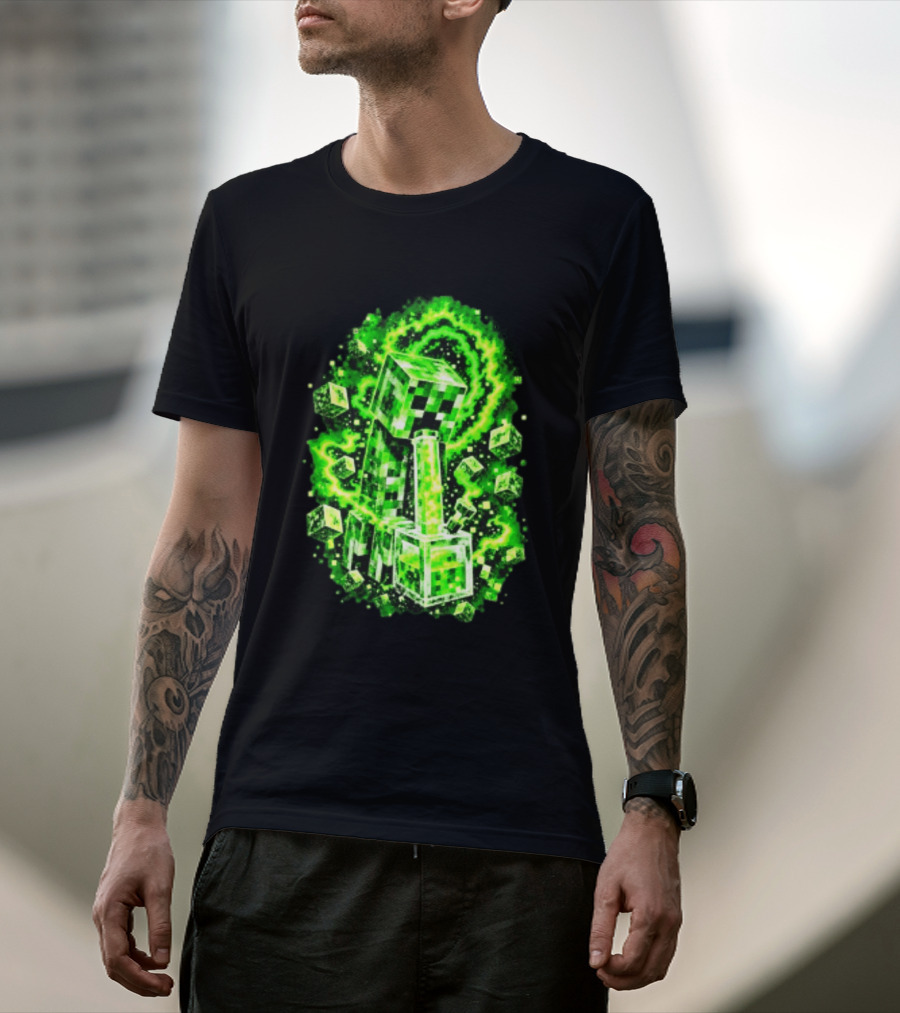 Minecraft Creeper Green Bong Pixel Explosion T-Shirt