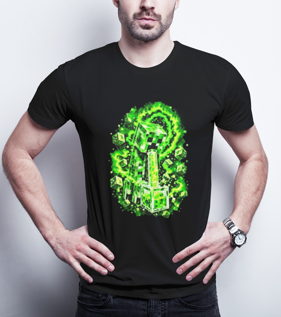 Minecraft Creeper Green Bong Pixel Explosion T-Shirt