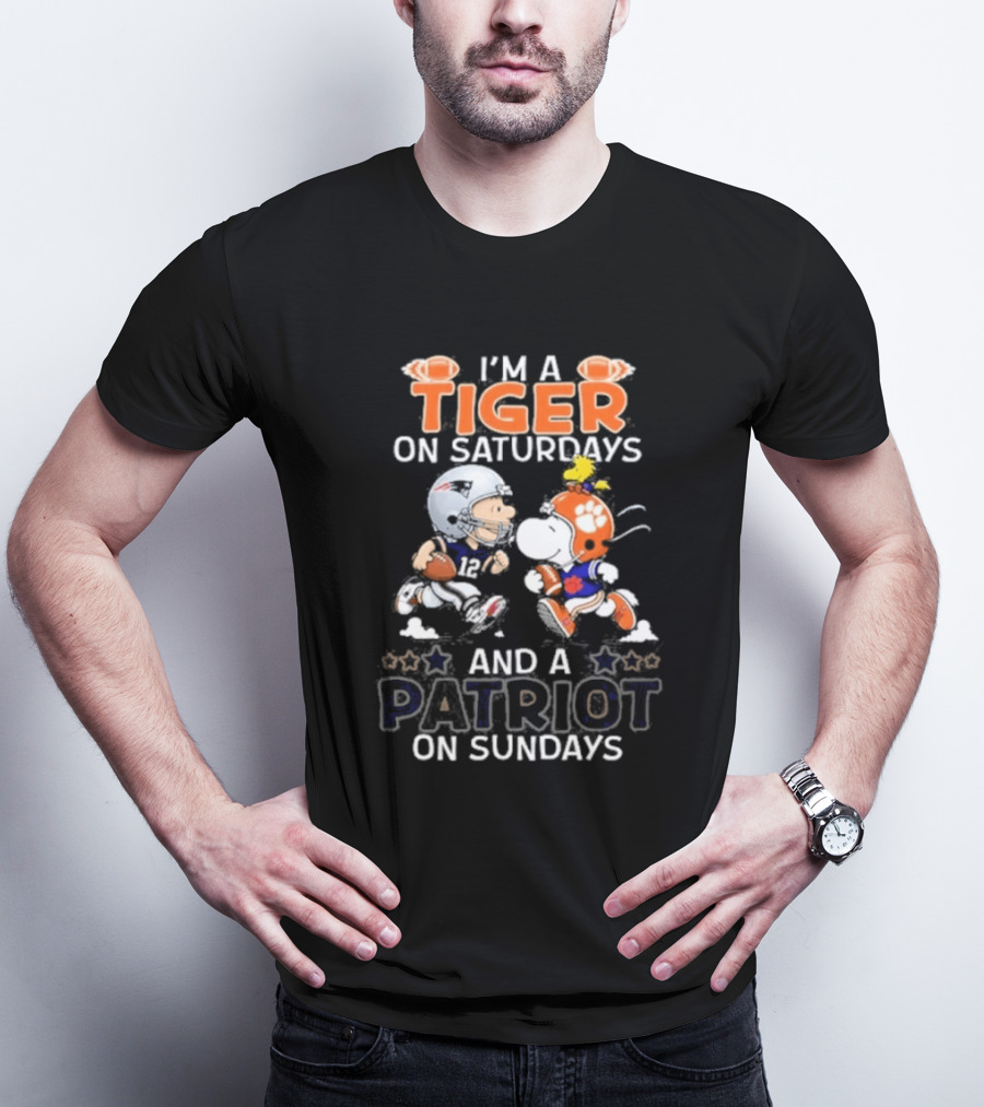 Charlie Brown Snoopy I'm A Tiger On Saturdays And A Patriot On Sundays T-Shirt