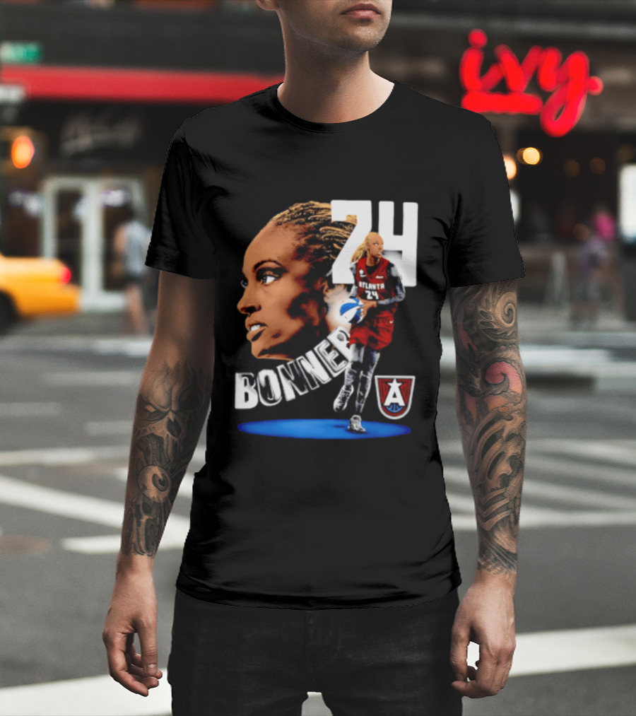 Dewanna Bonner 24 Atlanta Dream WNBA Basketball Player Portrait And Action T-Shirt