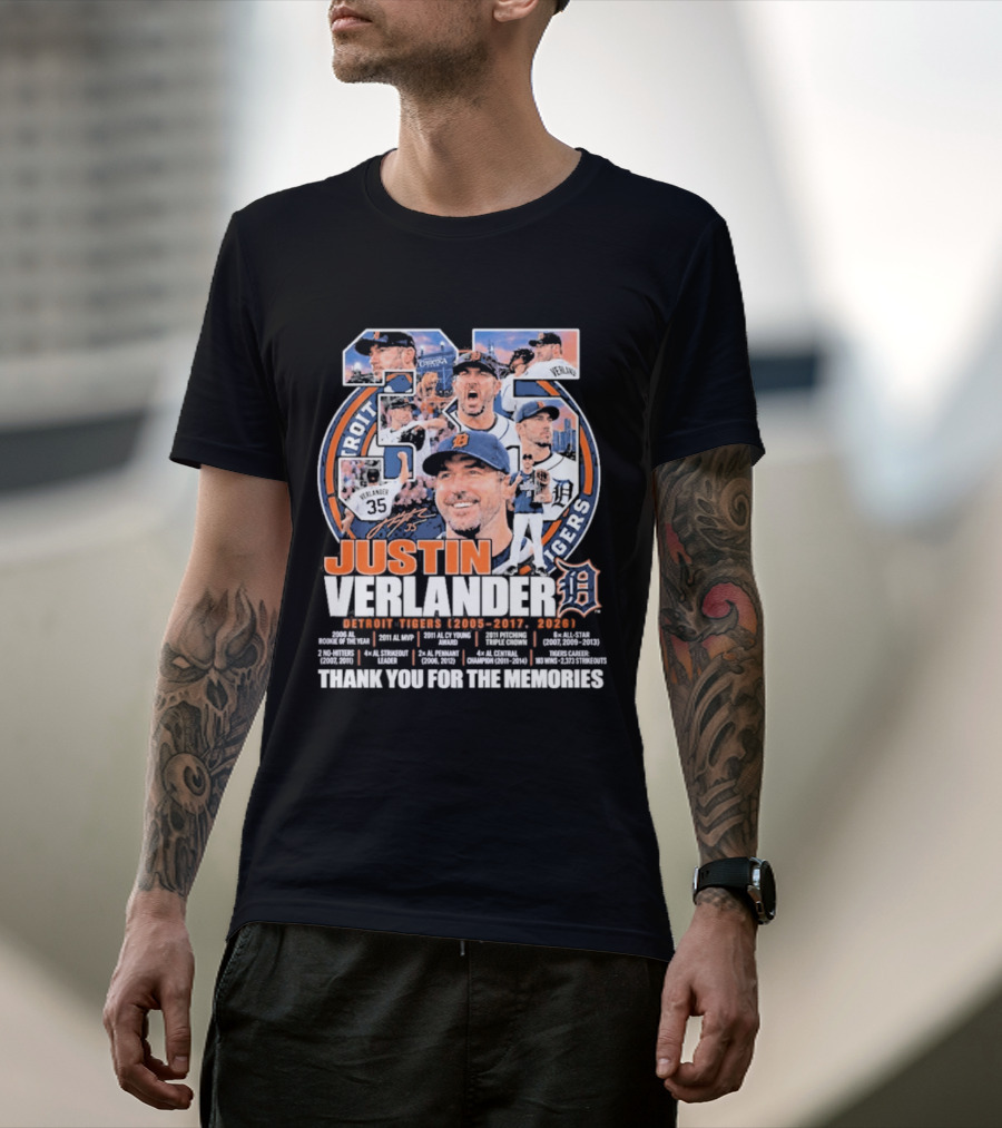 Justin Verlander Detroit Tigers 35 Thank You For The Memories 2005 2017 2026 T-Shirt