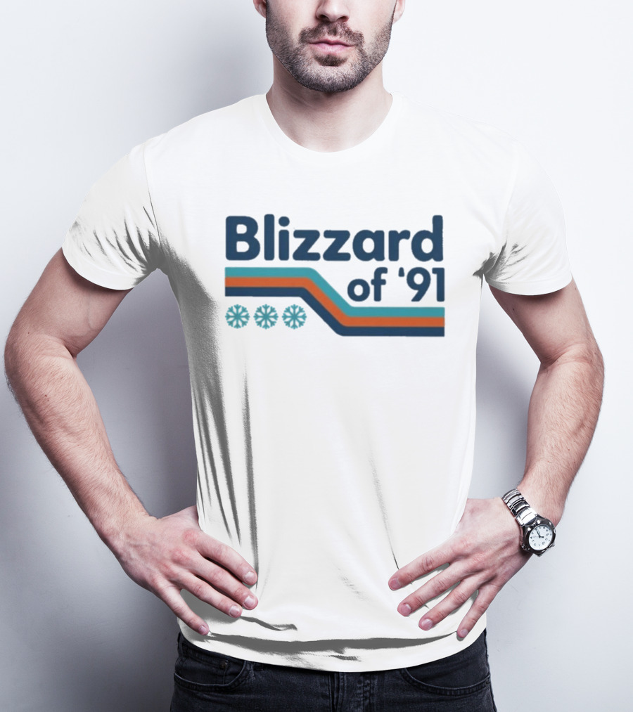 Blizzard Of '91 Retro Winter Snowflakes And Stripes T-Shirt
