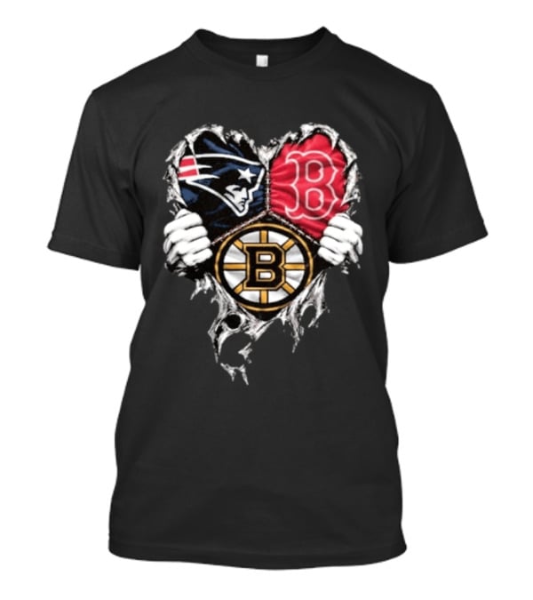 New England Patriots Boston Red Sox Boston Bruins Heart Iconic Trio T-Shirt