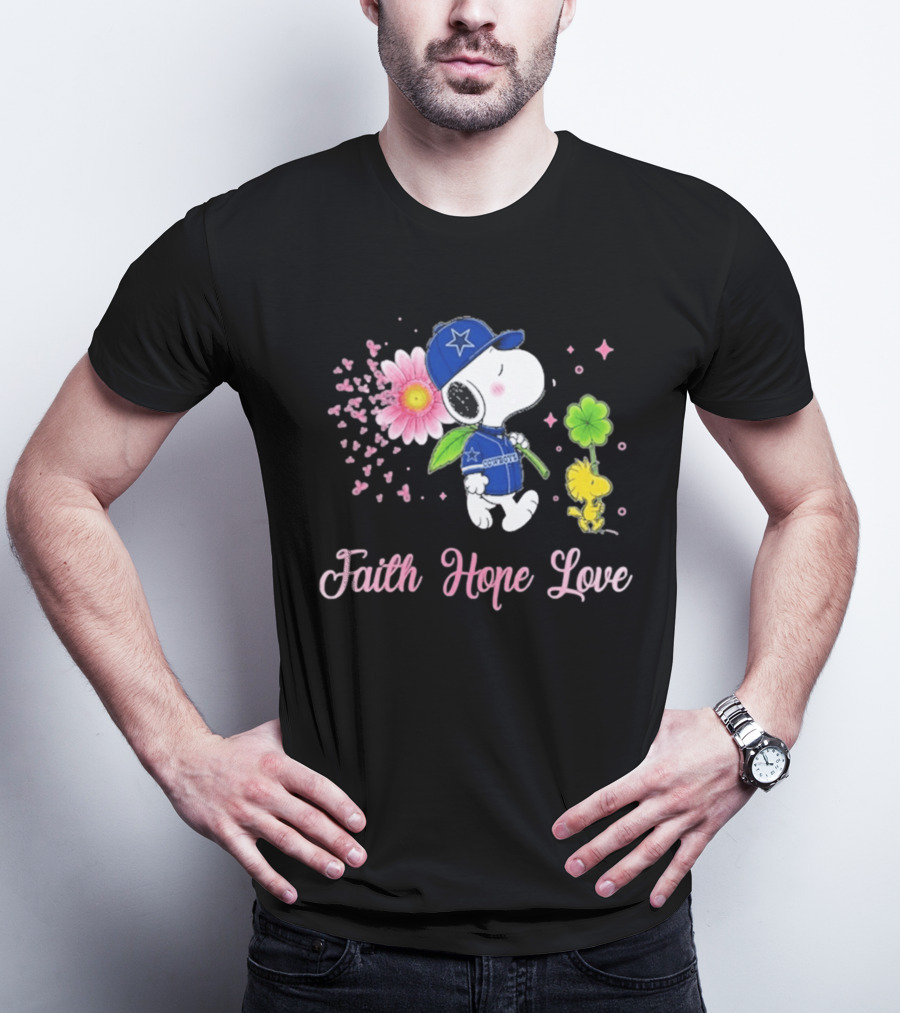 Dallas Cowboys Snoopy 2026 Breast Cancer Awareness Faith Hope Love T-Shirt