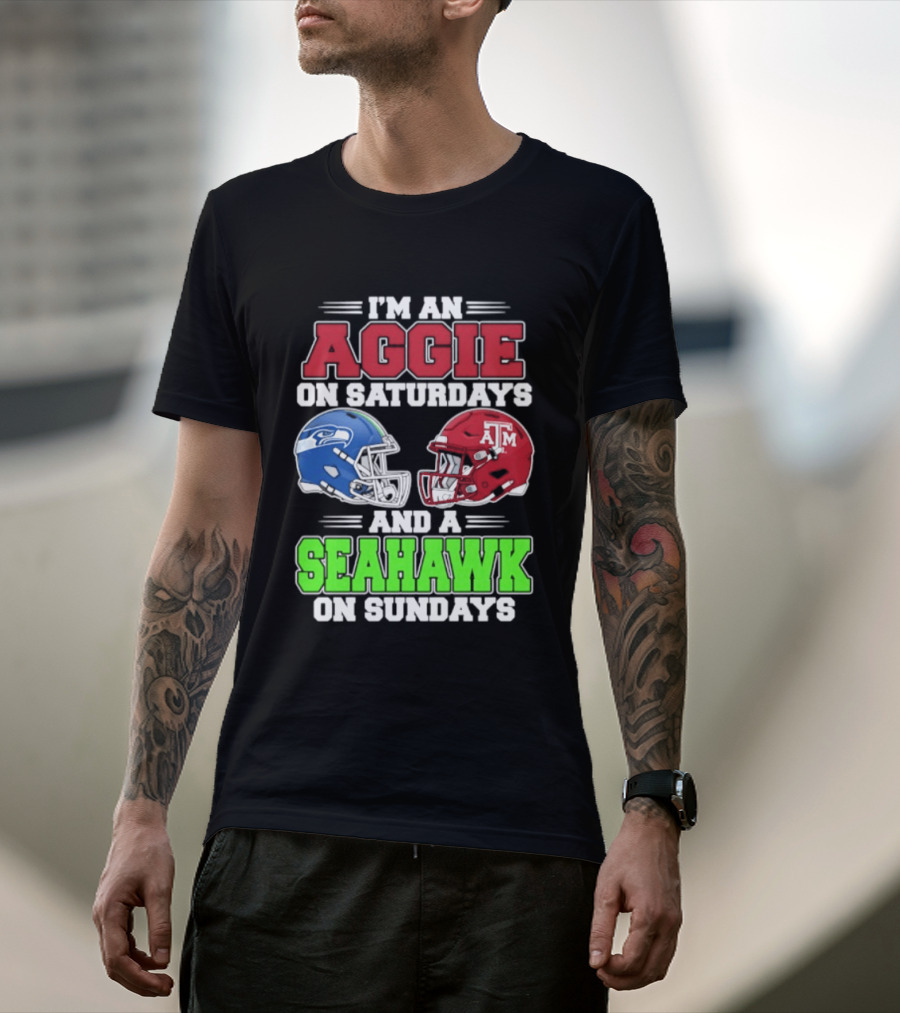 I'm An Aggie On Saturdays And A Seahawk On Sundays Football Helmets T-Shirt