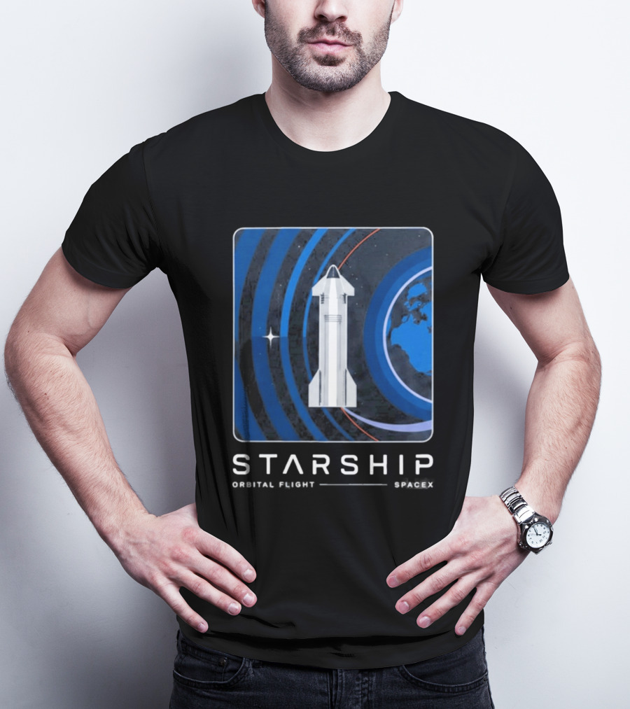 Starship First Orbital Flight Milestone Earth Icon And Concentric Rings T-Shirt