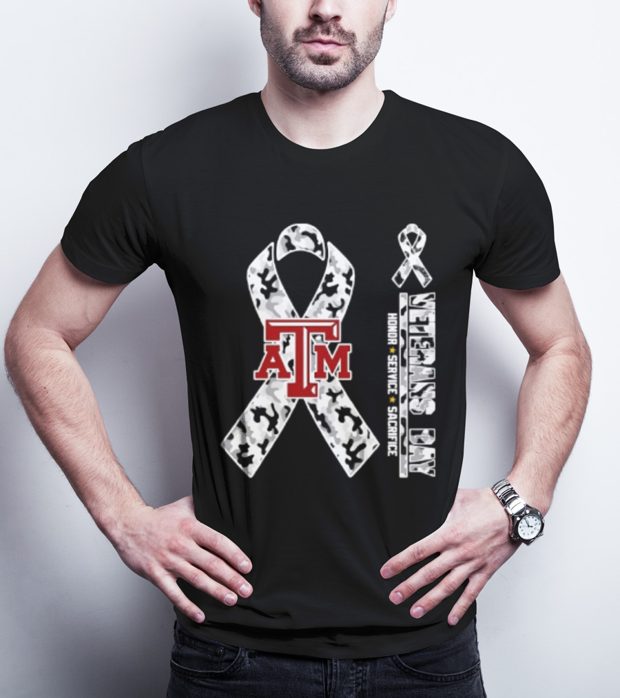 Texas A&M University Veterans Day Camouflage Ribbon Honor Service Sacrifice T-Shirt