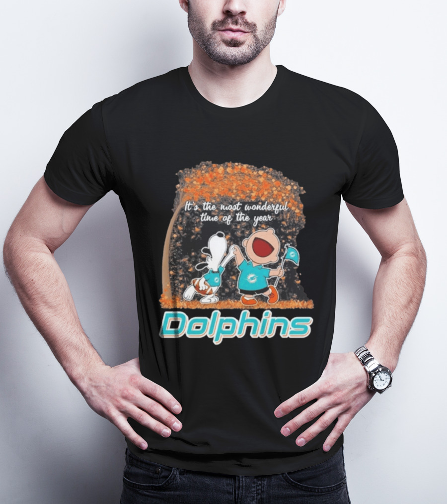 Miami Dolphins Snoopy Charlie Brown It's The Most Wonderful Time Of The Year 2026 T-Shirt