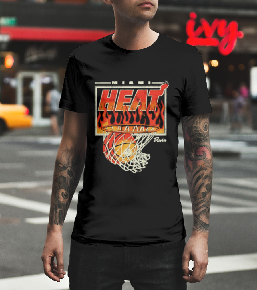 Miami Heat Duvin Basketball NBA Flaming Hoop And Ball T-Shirt