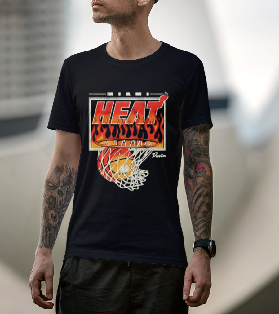 Miami Heat Duvin Basketball NBA Flaming Hoop And Ball T-Shirt