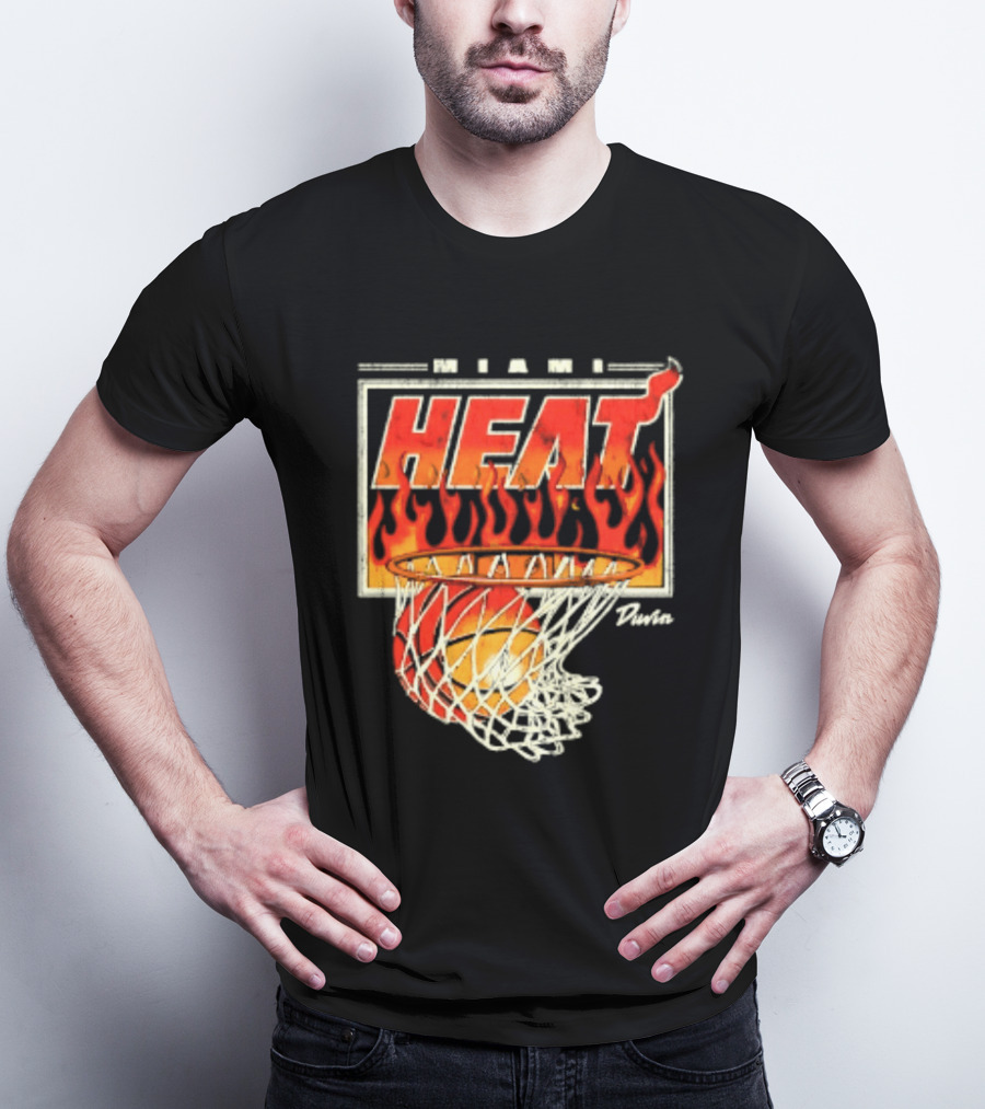 Miami Heat Duvin Basketball NBA Flaming Hoop And Ball T-Shirt