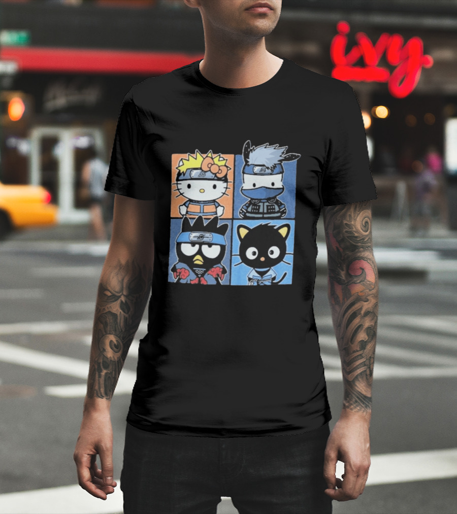 Naruto Shippuden Hello Kitty Friends Crossover Featuring Iconic Characters In Ninja Attire T-Shirt