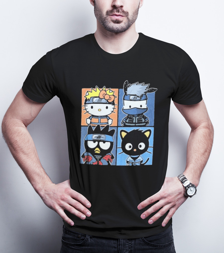 Naruto Shippuden Hello Kitty Friends Crossover Featuring Iconic Characters In Ninja Attire T-Shirt