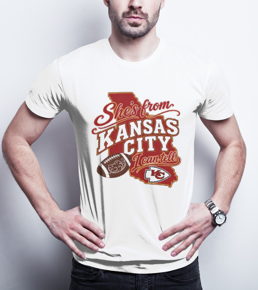 She's From Kansas City Chiefs I Can Tell Football Design With KC Logo And Map T-Shirt