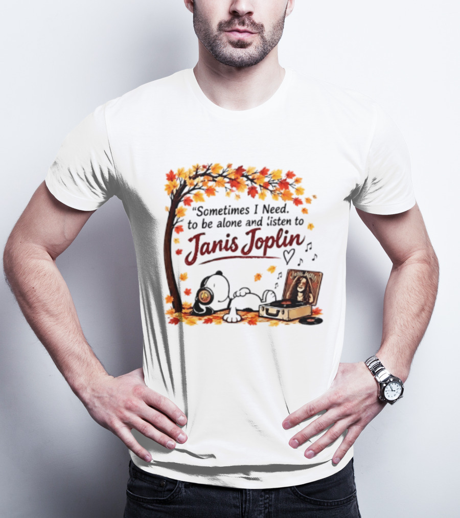 Snoopy Sometimes I Need To Be Alone And Listen To Janis Joplin Under Autumn Tree T-Shirt