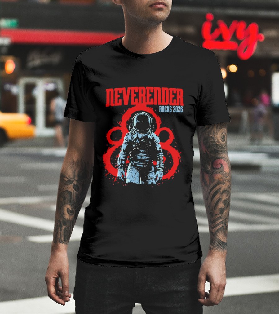 Neverender Rocks 2026 Astronaut Coheed Cambria Red Circles T-Shirt