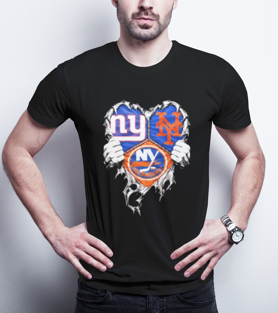 New York Giants Mets Islanders Heart Scratch T-Shirt