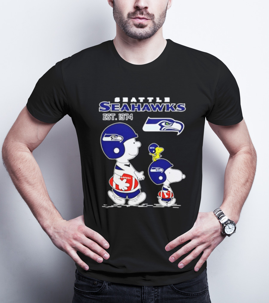 Seattle Seahawks Peanuts Snoopy Charlie Brown Est 1974 NFL T-Shirt