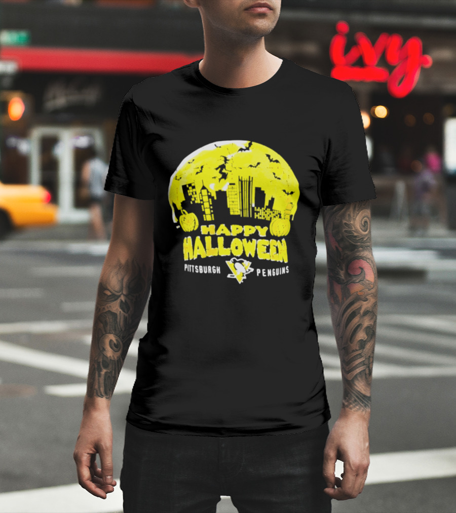 Pittsburgh Penguins Happy Halloween Skyline Pumpkins T-Shirt