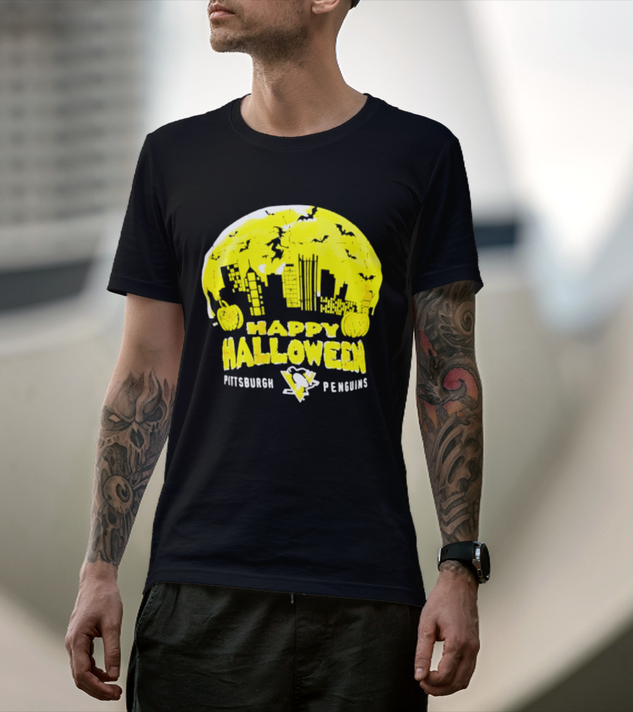 Pittsburgh Penguins Happy Halloween Skyline Pumpkins T-Shirt